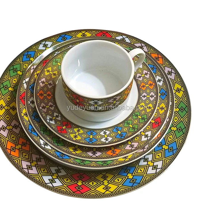 20pcs Dinnerware Ethiopian Plates Set - Traditional Eritrean Art