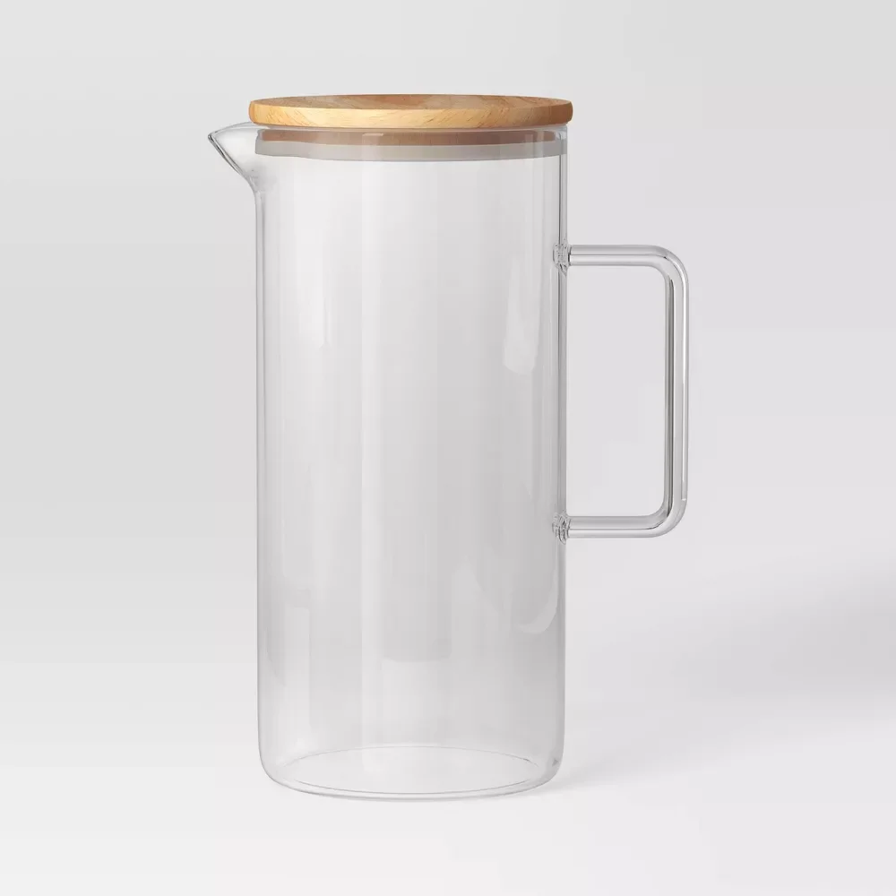 Custom Made Borosilicate Glass Water Pitcher with Handle and Wood Lid ...