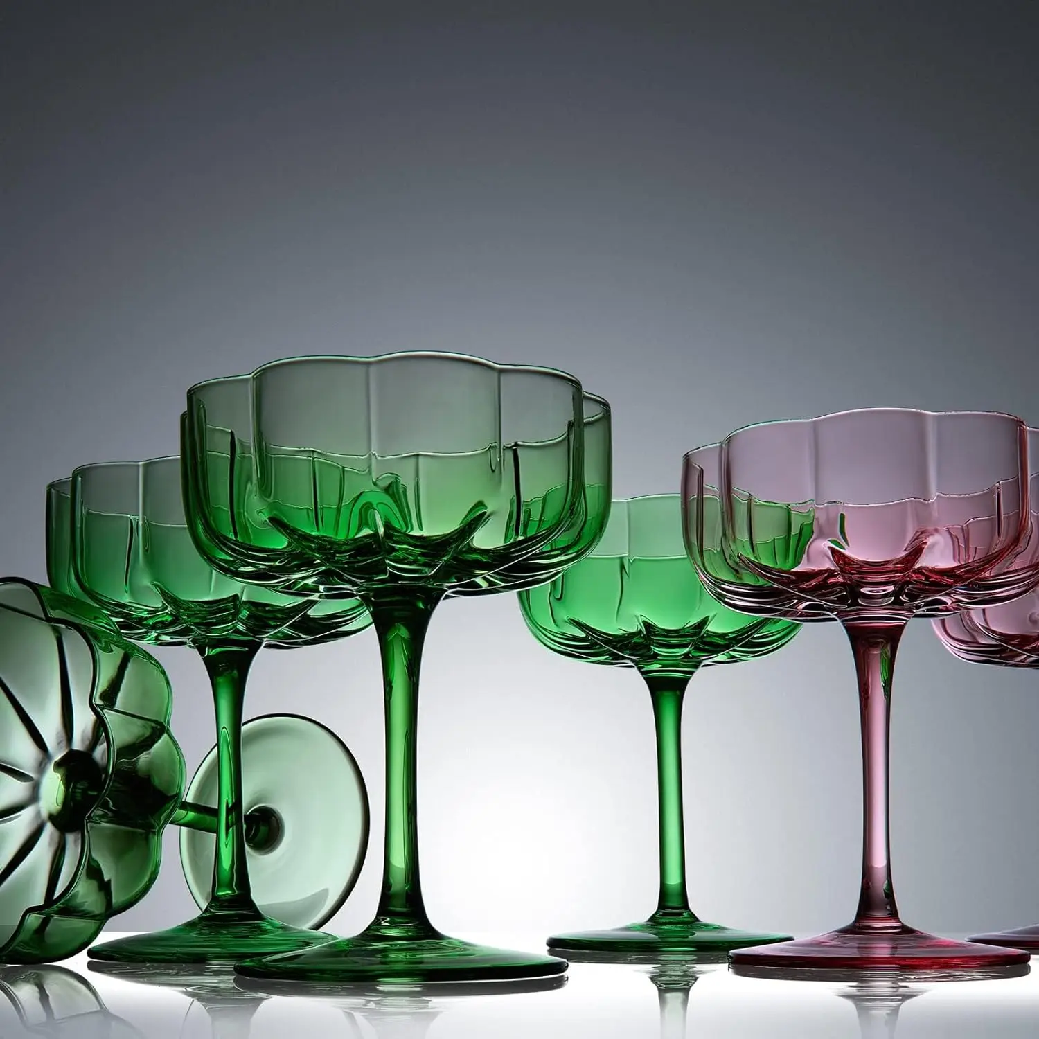 Vintage Wavy Glass Coupes - Perfect for Champagne Cocktails