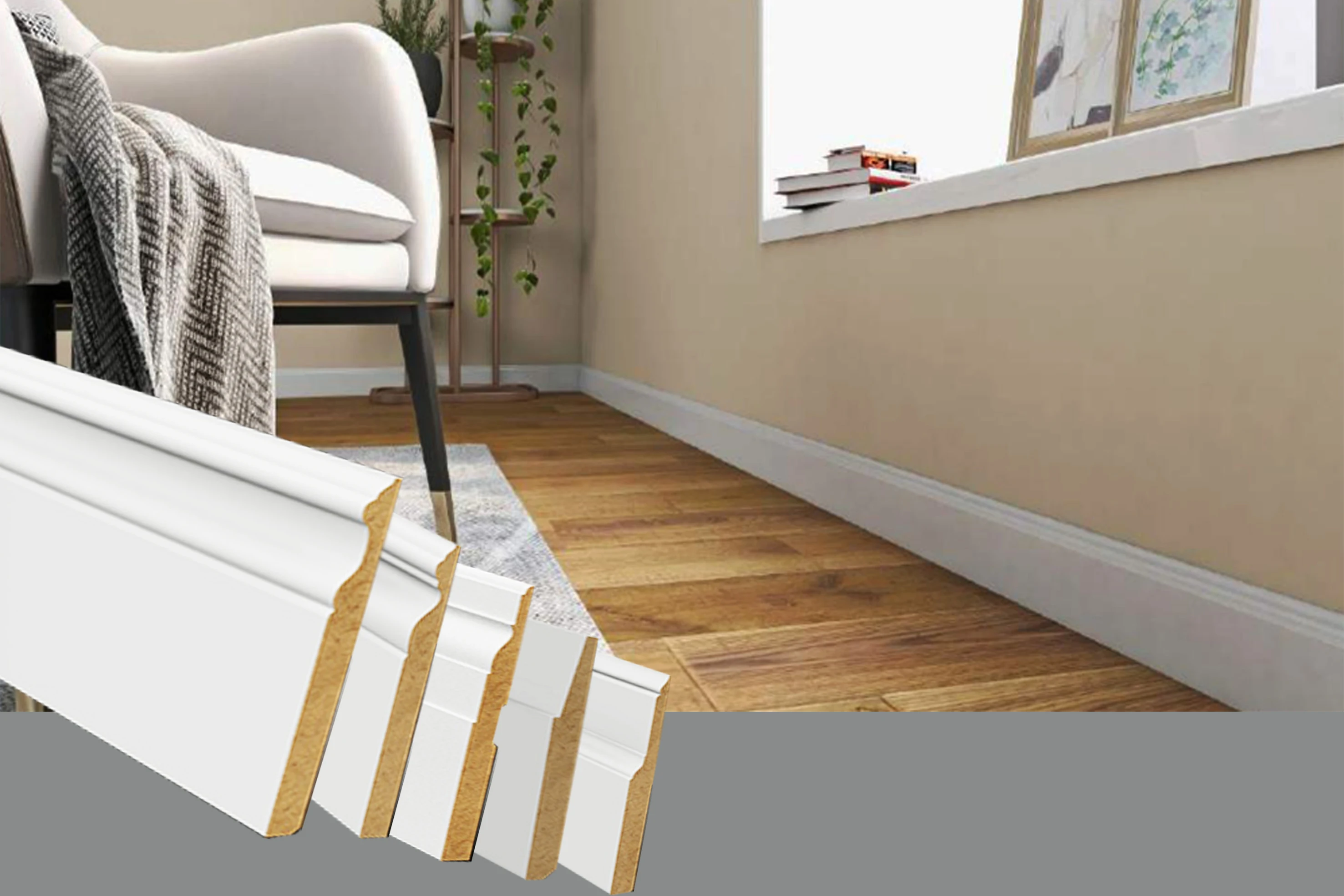 Modern White Primed Mdf Baseboard Solid Wood Baseboard Moulding For ...