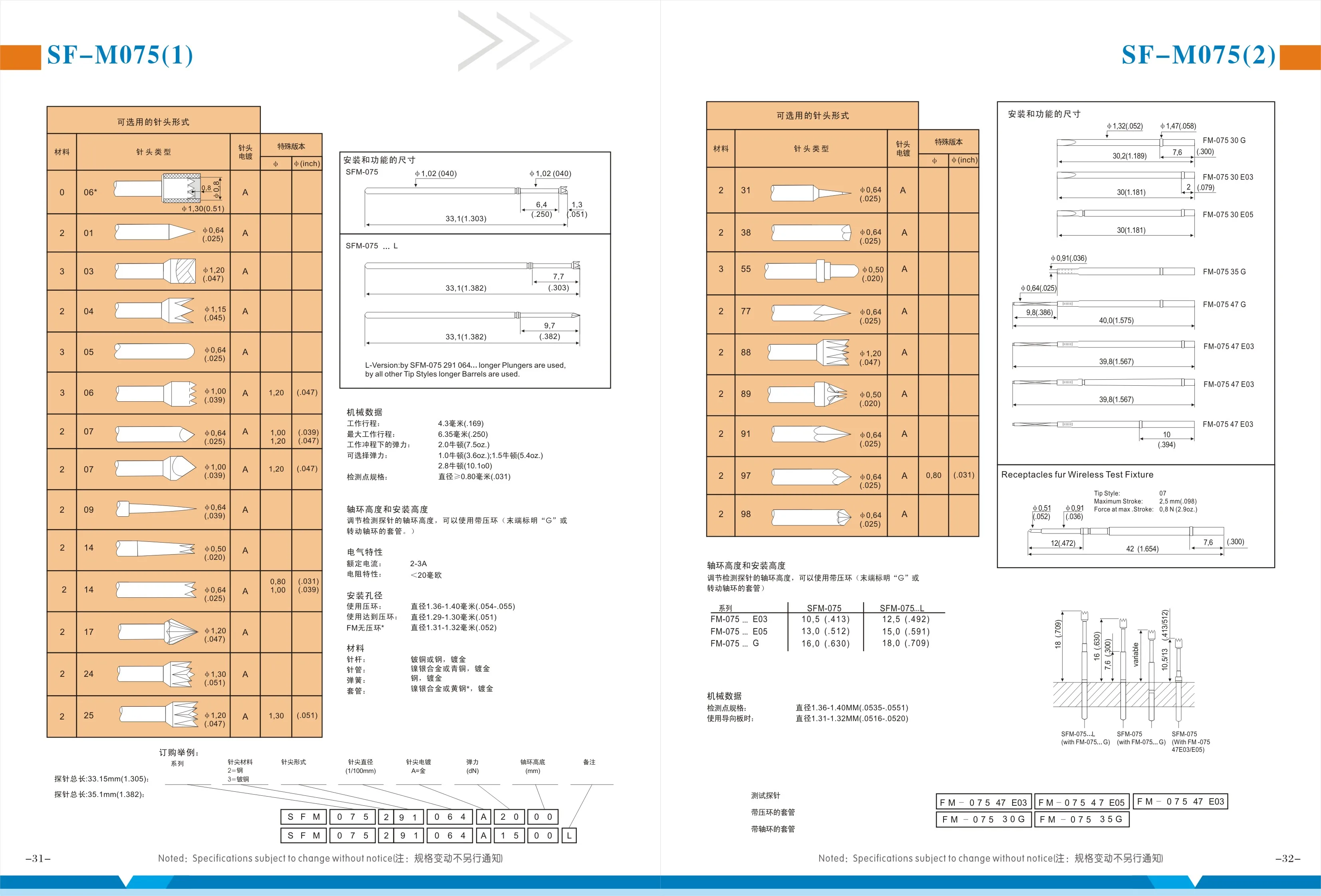 50mil 75mil 100mil PCB ICT Test Probe Spring Loaded Pogo Pins