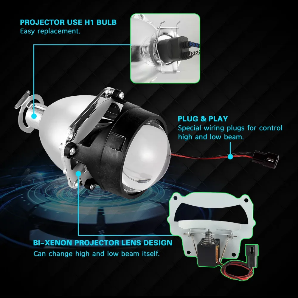 A80 HID Bixenon Projector Headlight Lens LED Angel Eye Light H1 Super ...