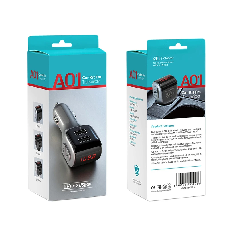 Dual Usb A01 Car Kit Fm Transmitter Car Usb 3.1 Phone Charger Support ...