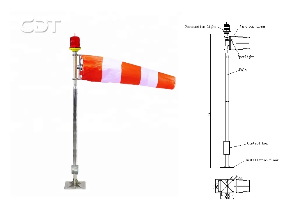 Aviation Obstruction Light - Wind Cone Red for Heliports