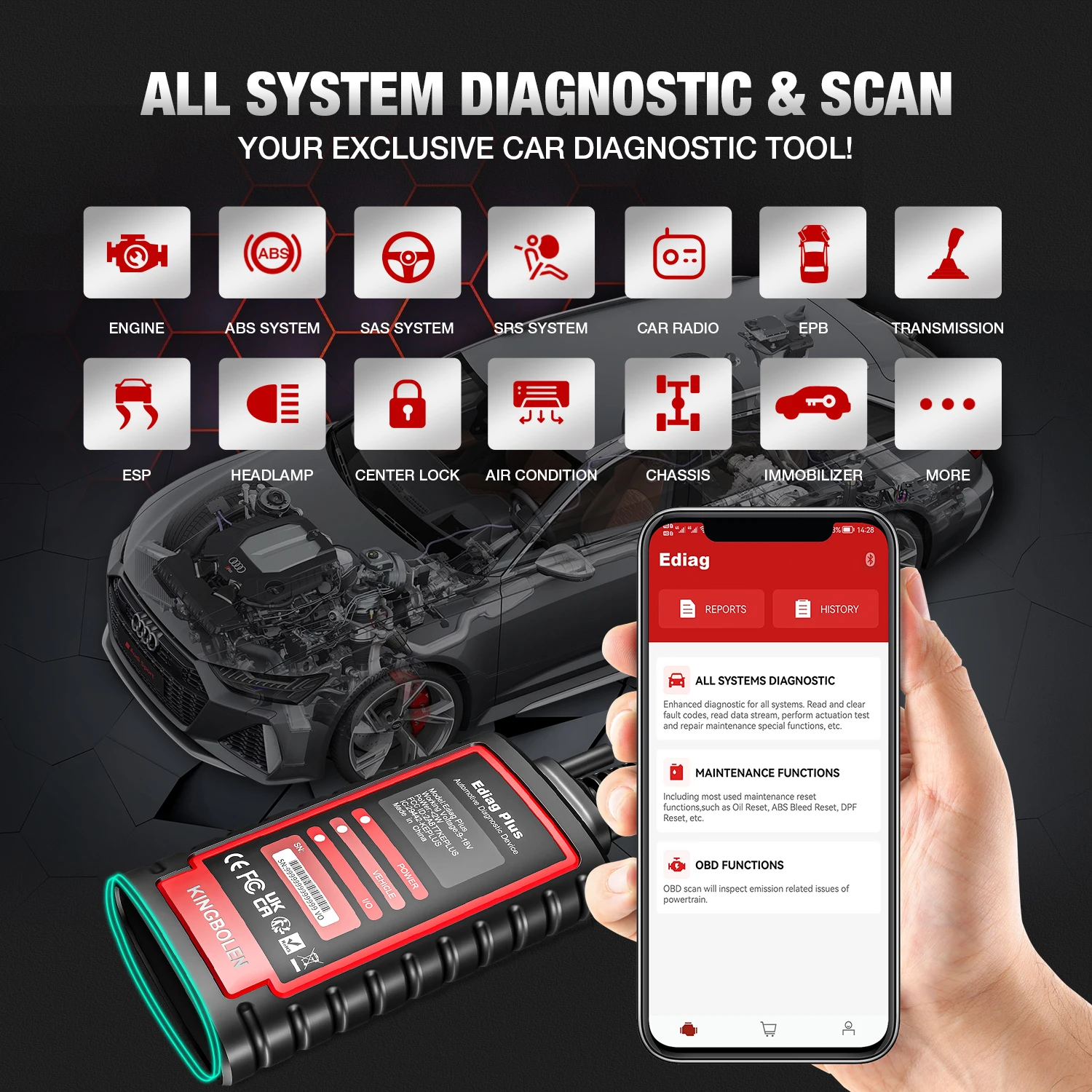 Kingbolen Ediag Plus OBD2 EOBD Full System Diagnostic Tool