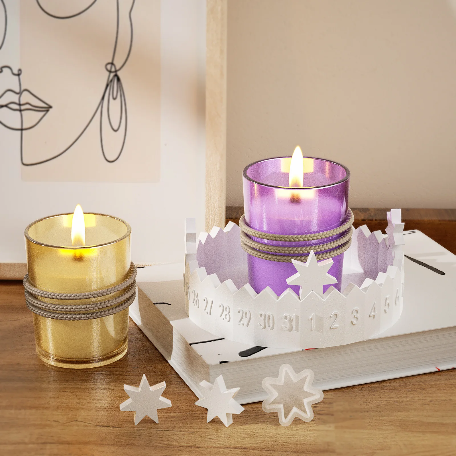 Gypsum Cement Cut Tray Candle Container Casting Mold Calendar Countdown ...