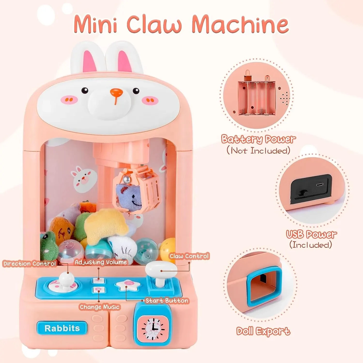 2025 Children's Mini Crane Machine Cute Rabbit Crane Machine Clip Doll ...