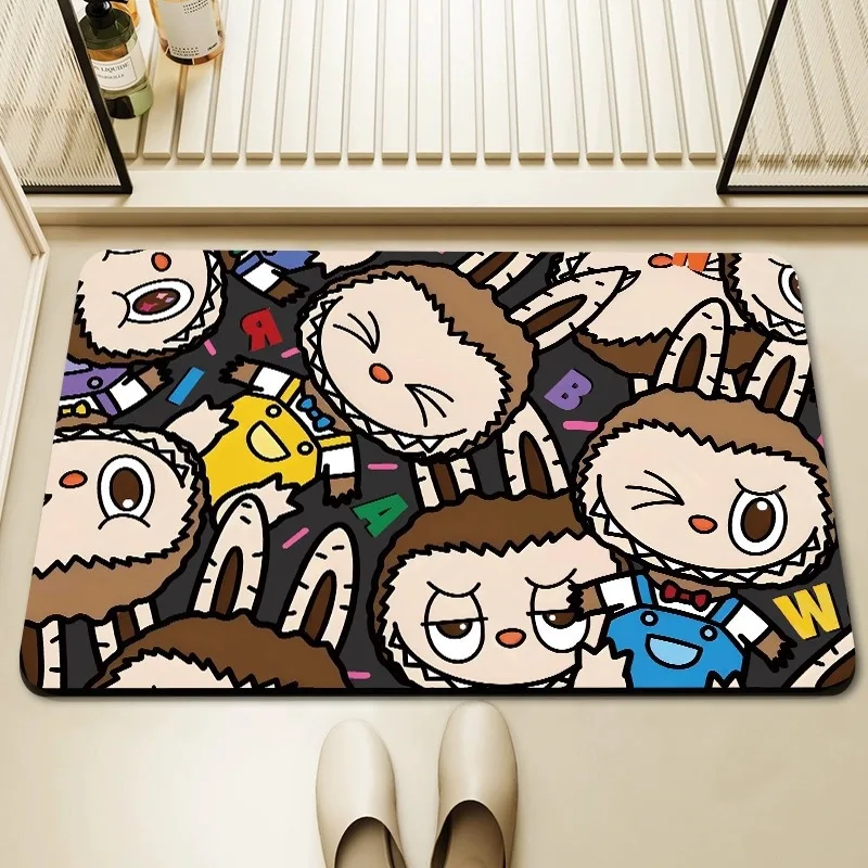Cartoon Labubu Printed Bathroom Floor Mat New Diatom Mud Absorbent Non ...