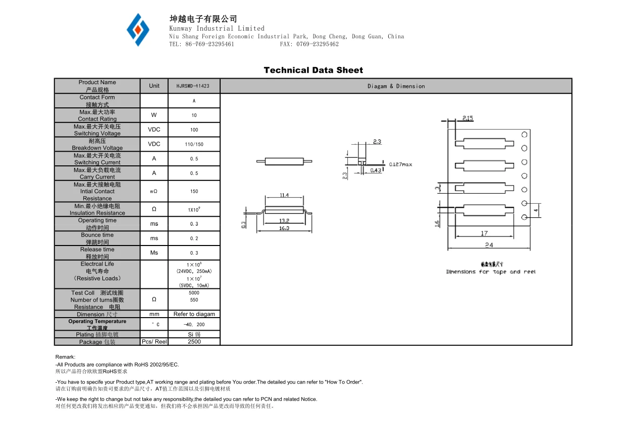 Supply Magnetic Rectangular PCB Mounted Reed Switch Magnetic Sensors ...