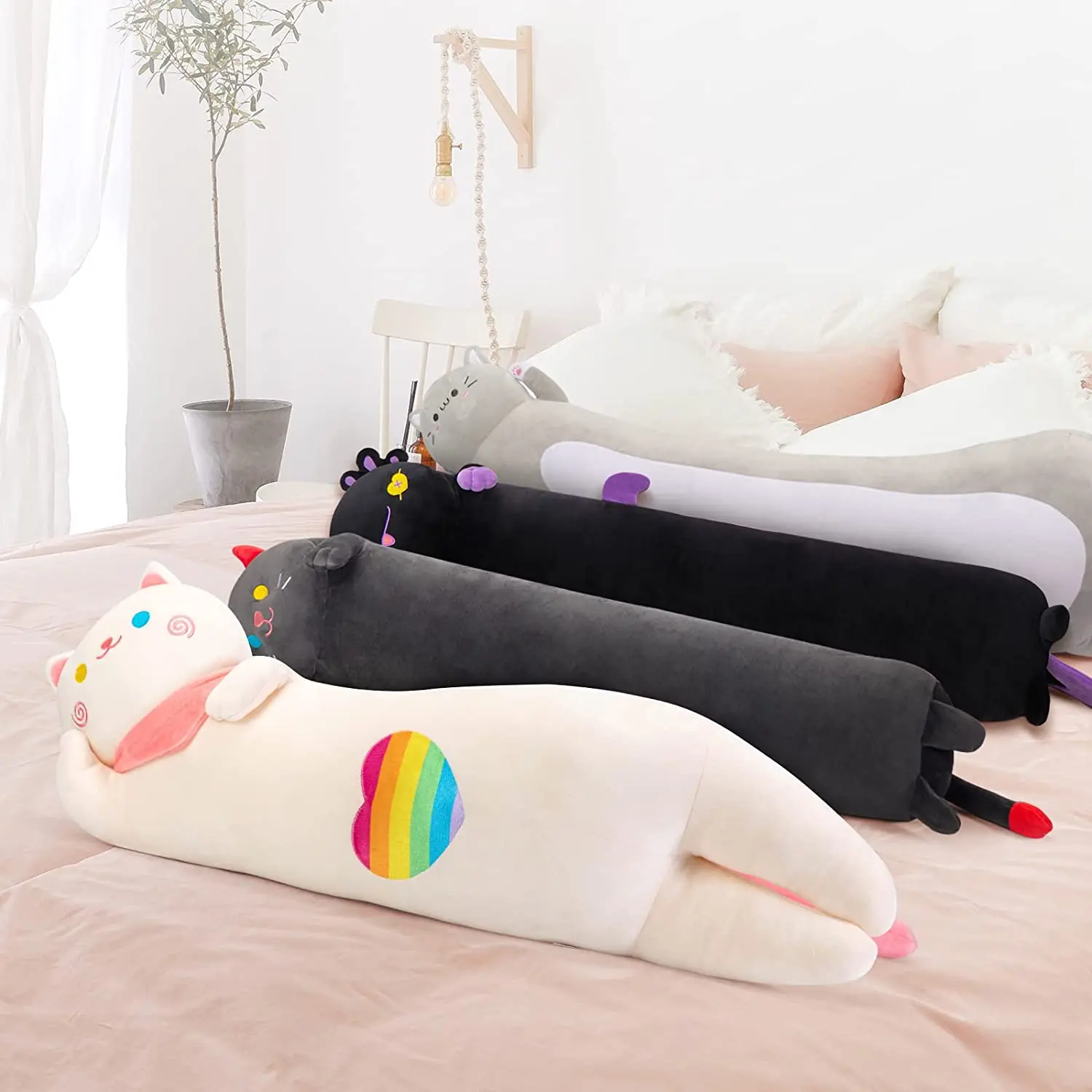 Custom Logo Soft Long Cat Plush Pillow Cute Black Axolotl Stuffed ...