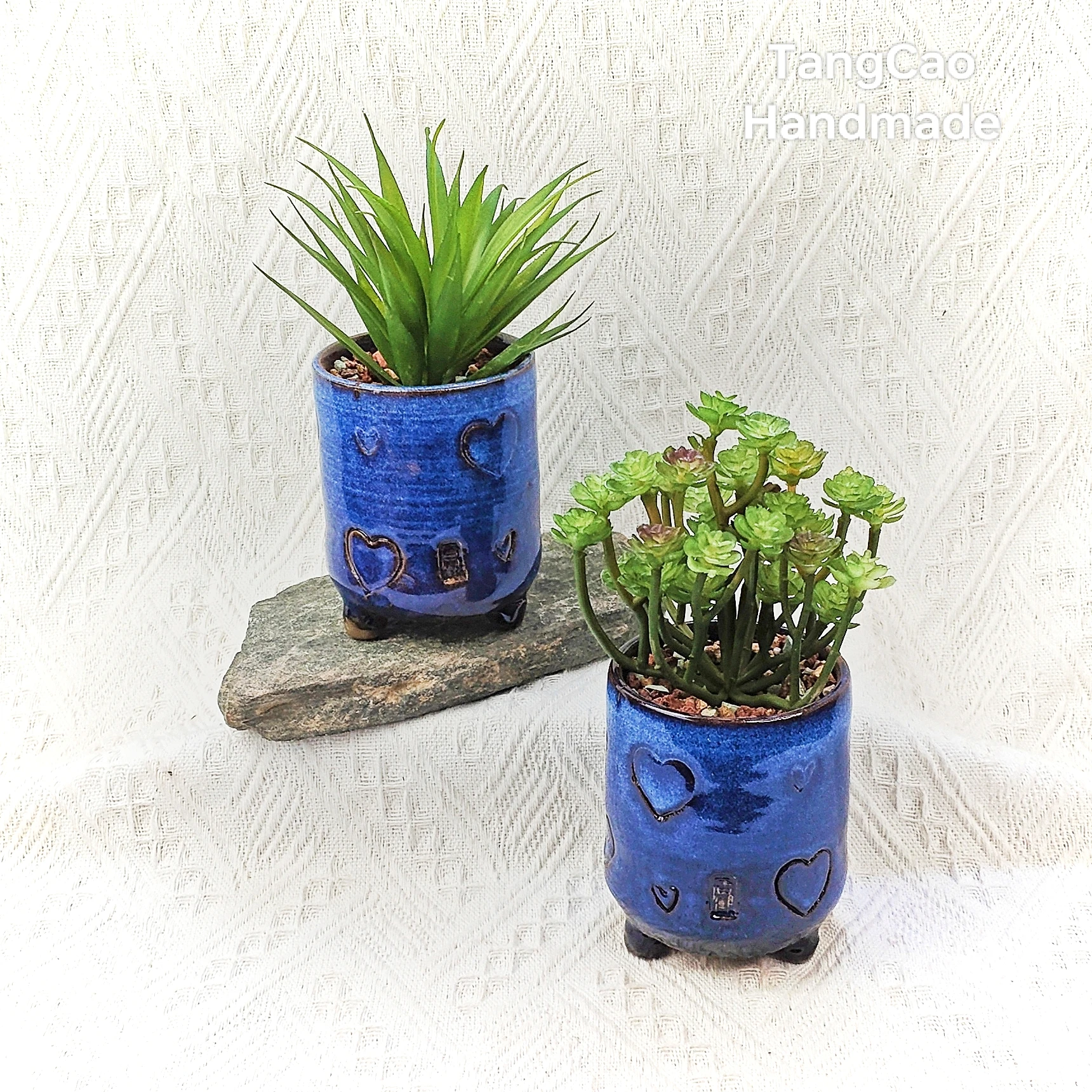 Tangcao Handmade Creativity Succulent Plants Mini Blue Flowing Glaze ...
