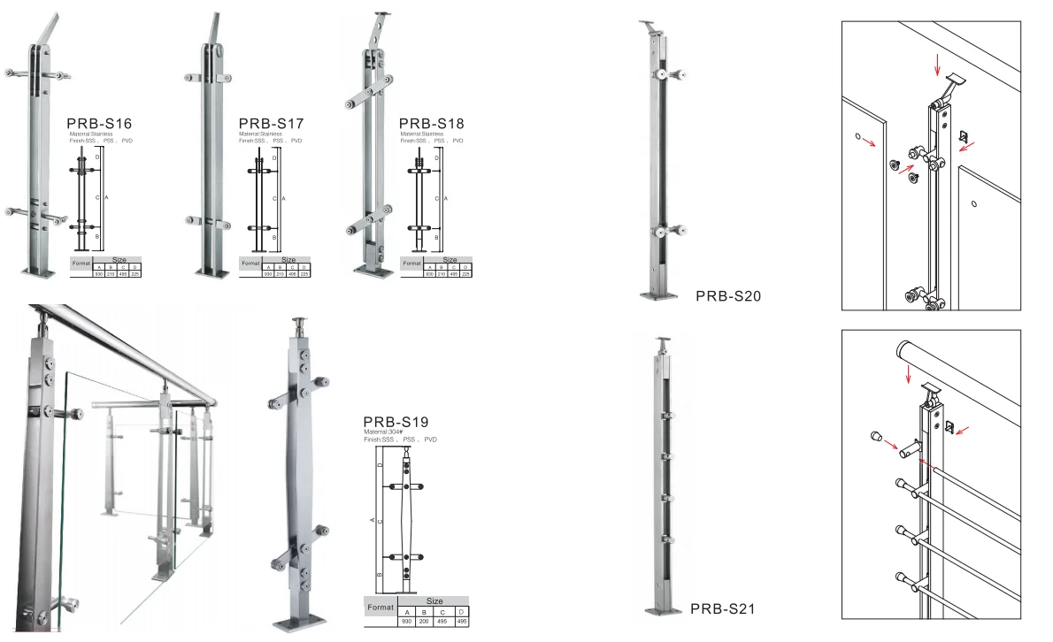 Simple Stainless Steel Glass Parapet Wall Post Modern Glass Railing