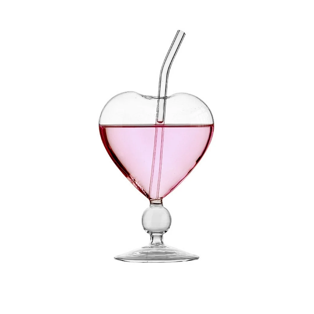 L New Design Heart Shaped bar Drinking Juice Wine Goblets With Straw ...