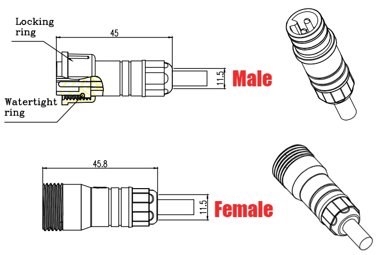 M8 M12 M16 M18 M20 Waterproof Connectors 3 Pin 3 Core IP65 IP67 IP68