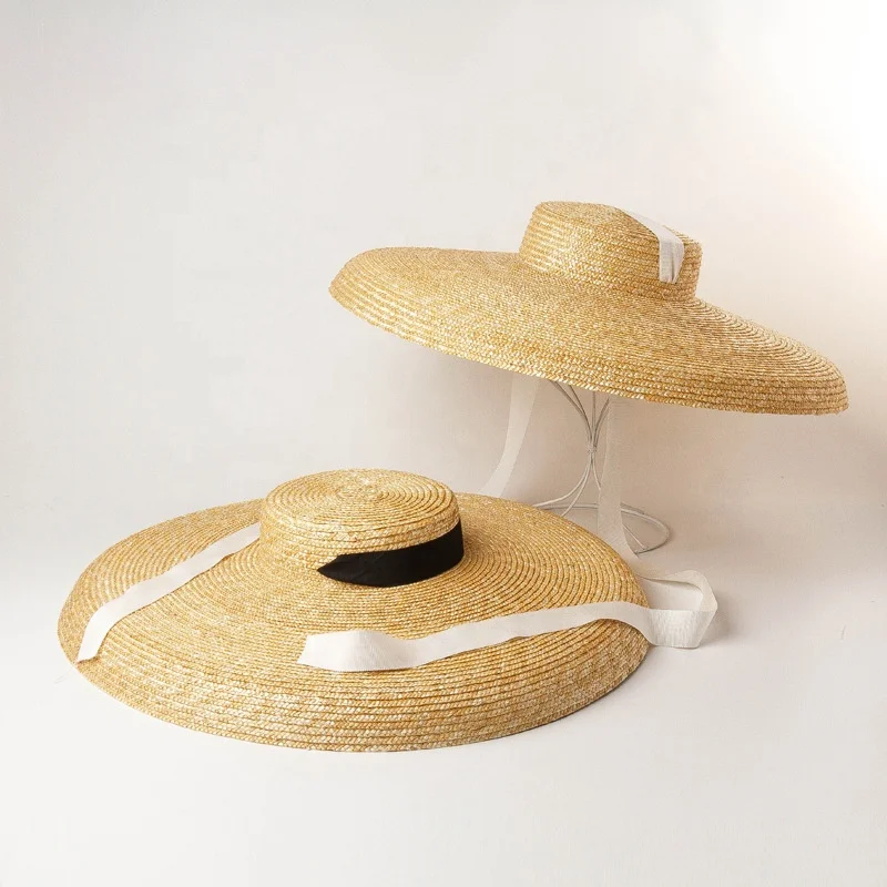 Summer Women Lady Vintage Short Crown Big Brim Natural Straw Hat For ...