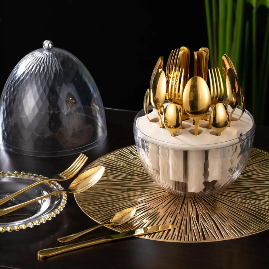 24 Piece Gold Cutlery Set for 6 - Rose Gold, Black & Silver Stainless ...