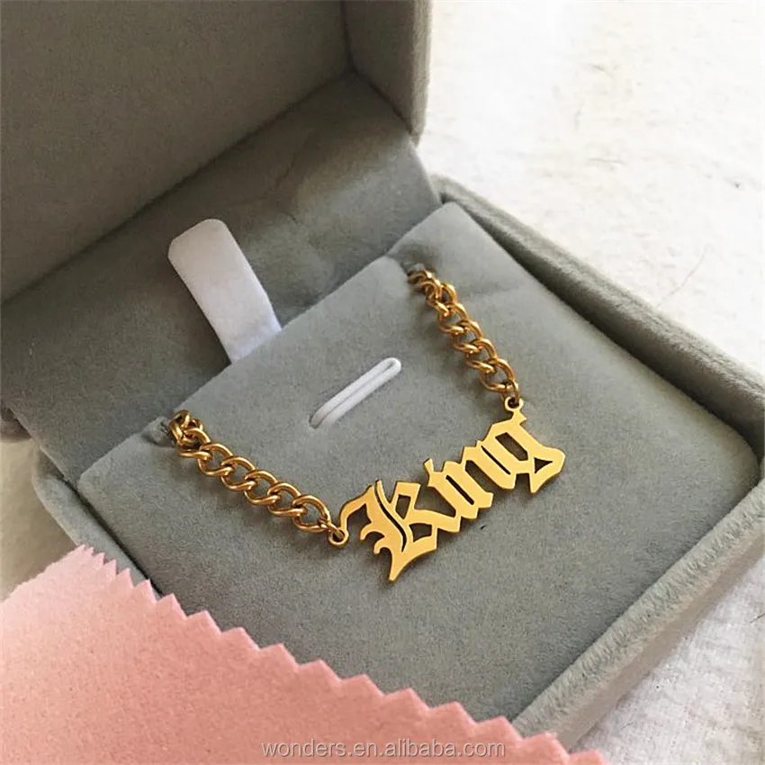 Custom Big Chain Name Plate Necklace Gold Plated Jewelry Stainless ...