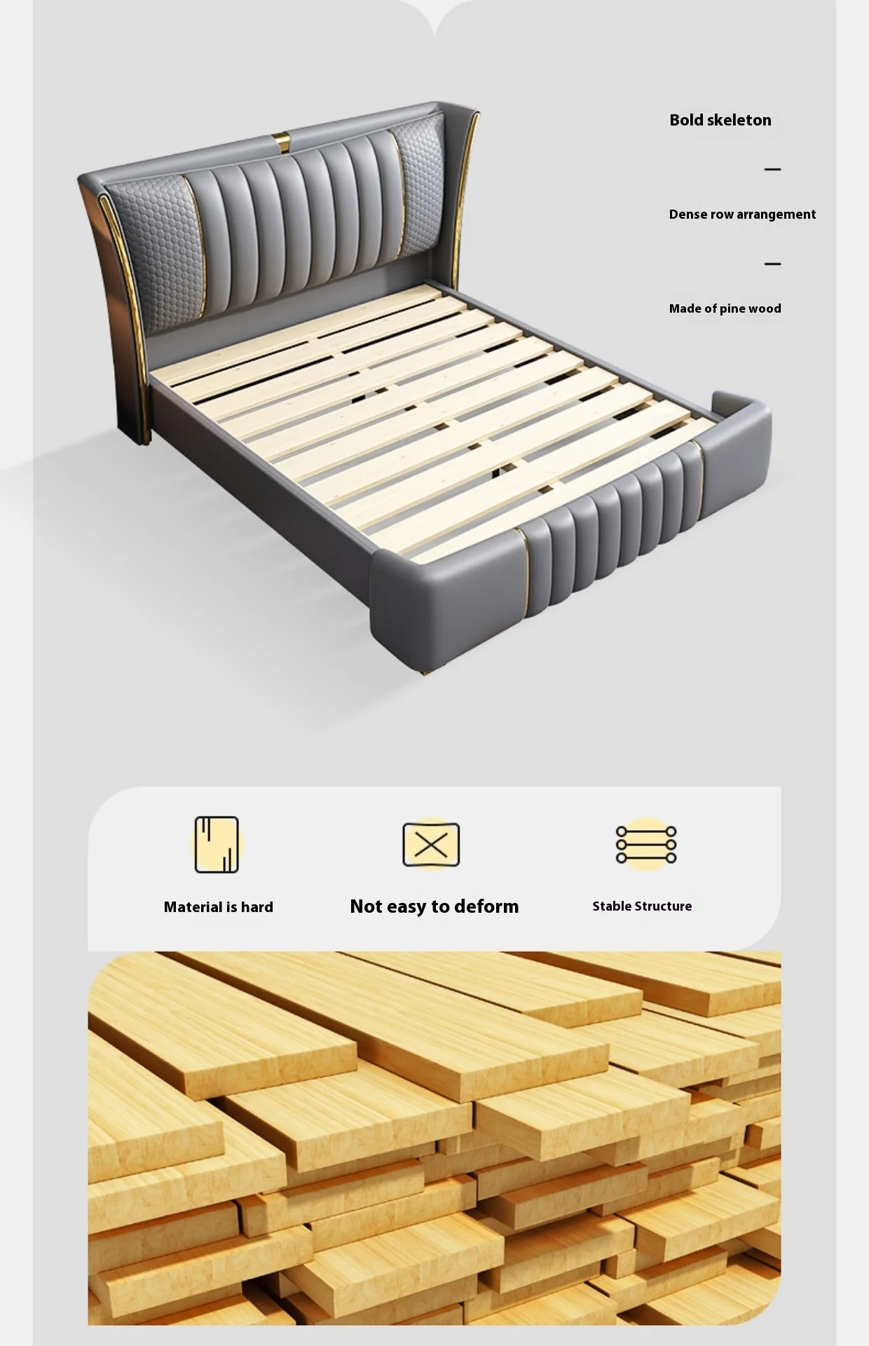 Modern Luxury Upholstered Bed Simple King Size Soft Bed Frame Bedroom ...