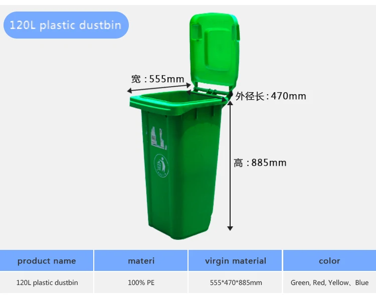 Wholesale 120L EN840 HDPE Outdoor Plastic Trash Can