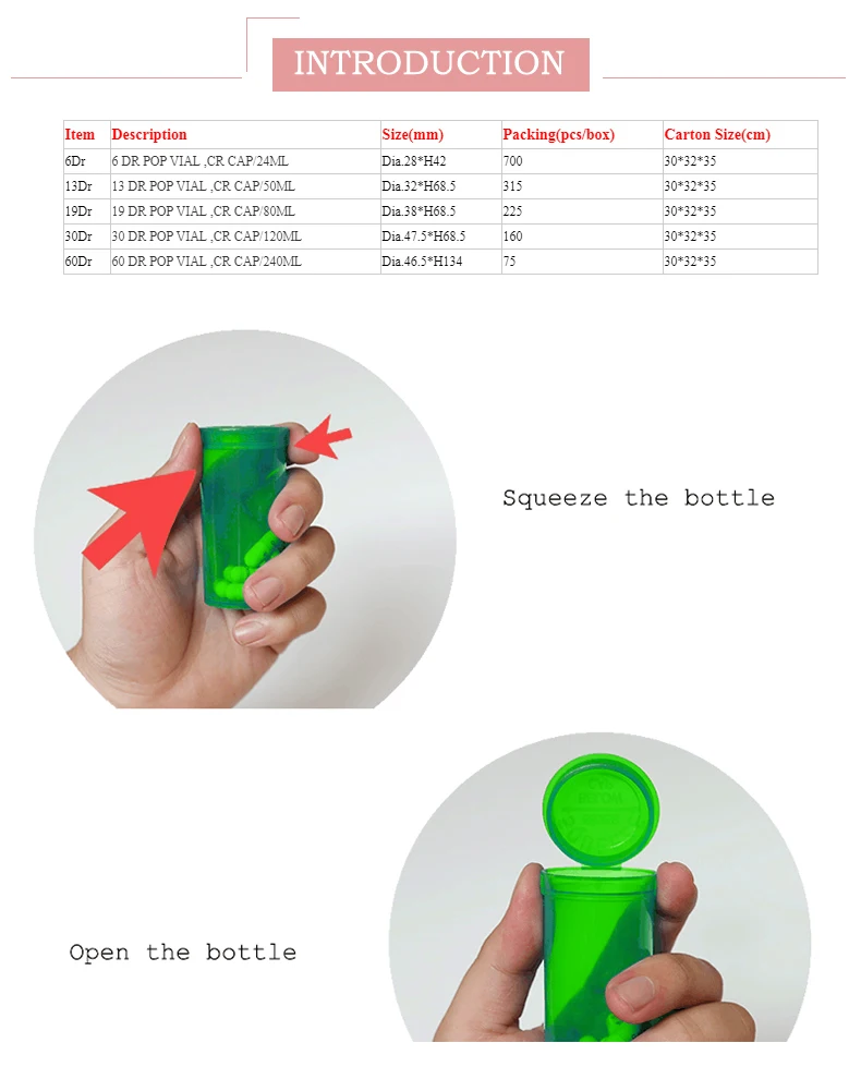 Childproof Bottle Pop Top Vials - Secure Medical Storage