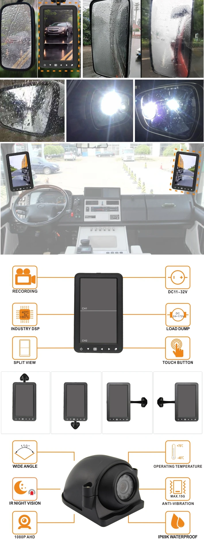 7 Inch Dvr Hd Rearview Electronic Mirror Camera System Side Mount ...