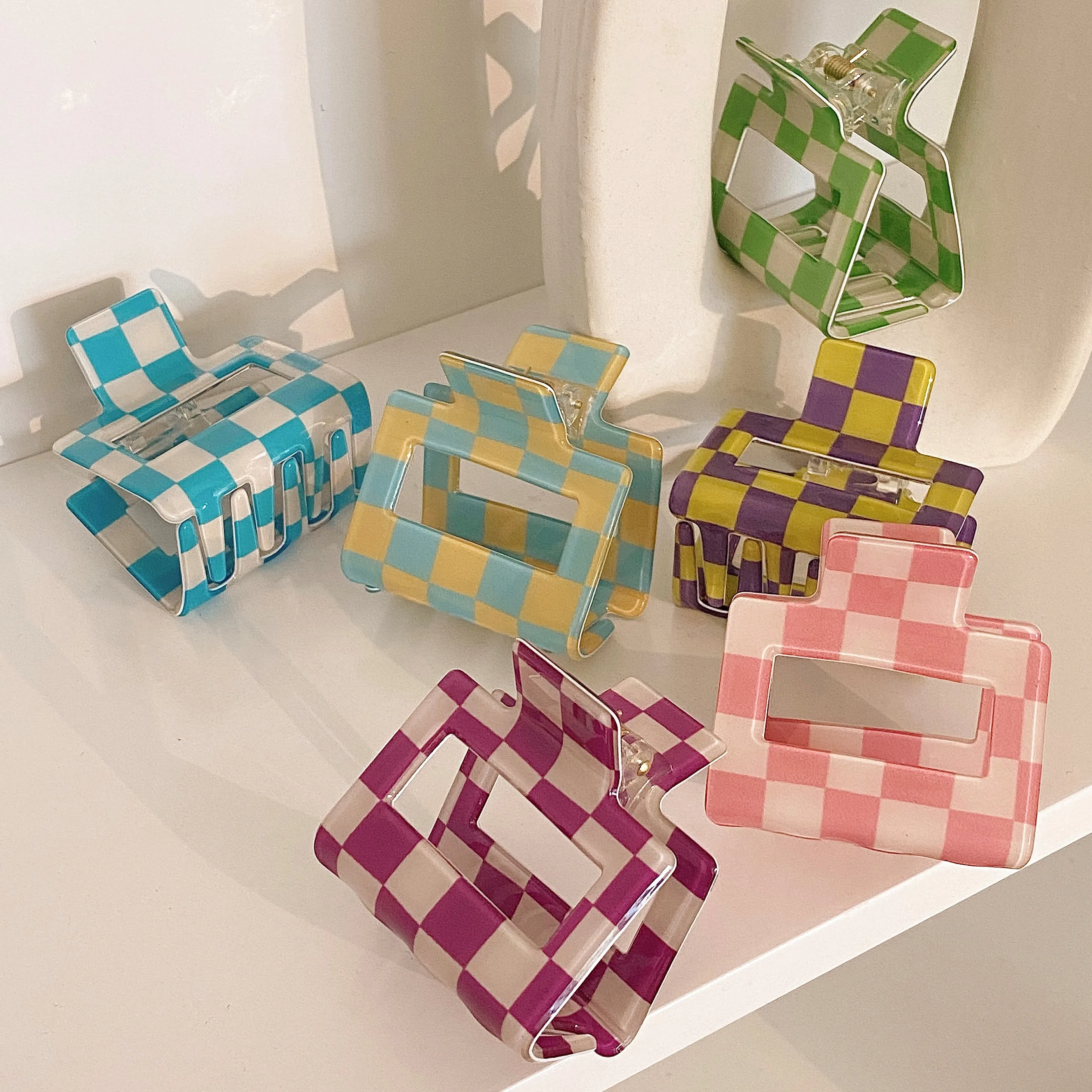 Sayoung Luxury Hot Sale Acrylic Checkerboard Hair Claw Clamps Lattice ...