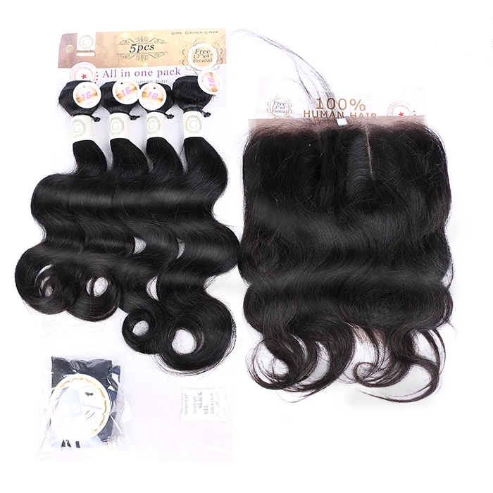 Packet Hair Body Wave 100 % Human Hair 4 Bundles And One Frontal One ...