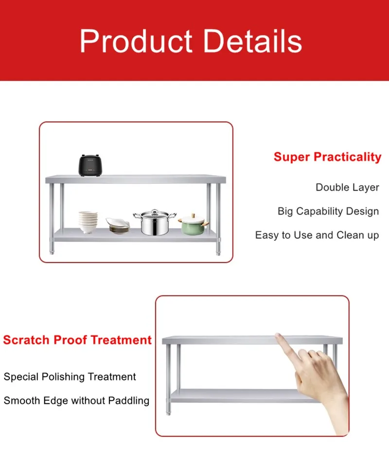 Commercial Kitchen Double Layer 304 Stainless Steel Work Bench ...