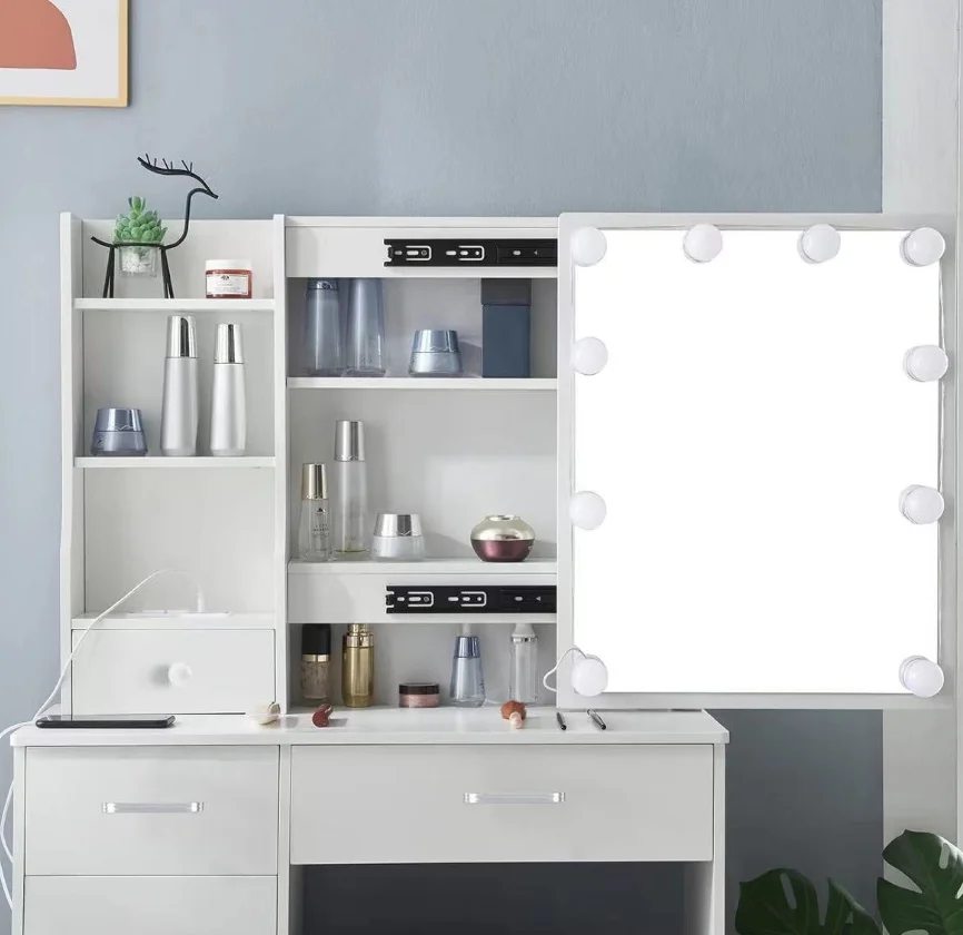 White Color Dressing Table For Girls With Storage Drawers Makeup Vanity ...