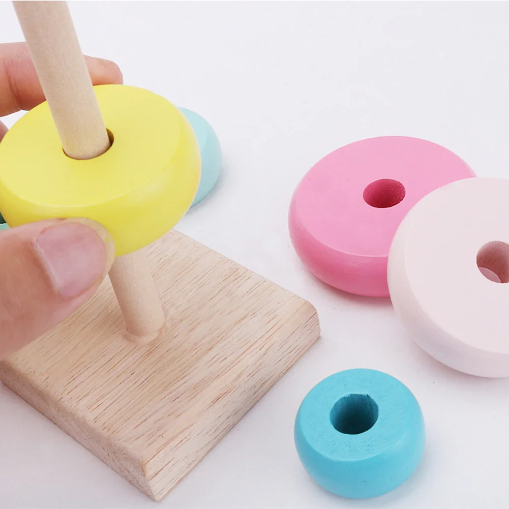 Wooden Macaron Stacking Rings Blocks Kid Educational Toy