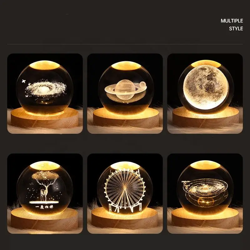 3d Art Crystal Ball Light Luminous Crystal Ball Decoration Led Wood ...
