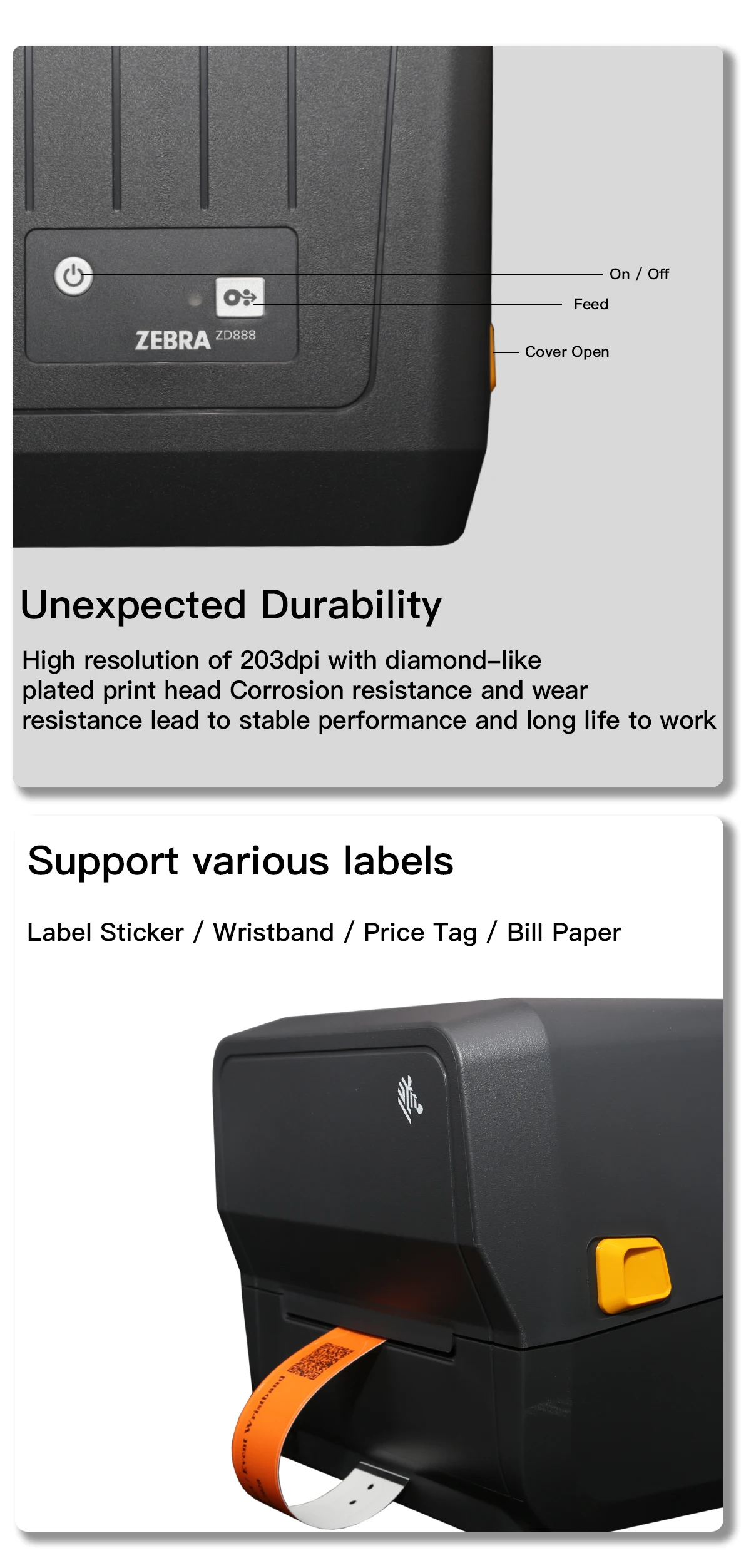 Zd888 Zebra Printer Barcode Direct Thermal Label Printer Wristband ...