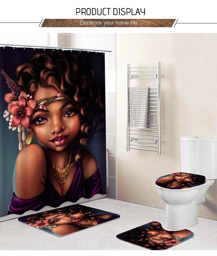 New Arrival African Girl Print Flannel Memory Foam 4 Piece Bath Rug Set ...
