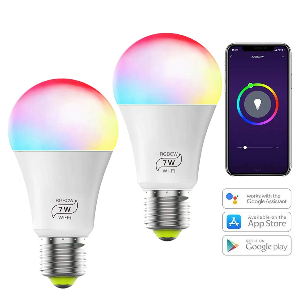 E27 Multicolor 60w Equivalent Rgbcw 2700k-6500k 7w Wifi Smart Light ...