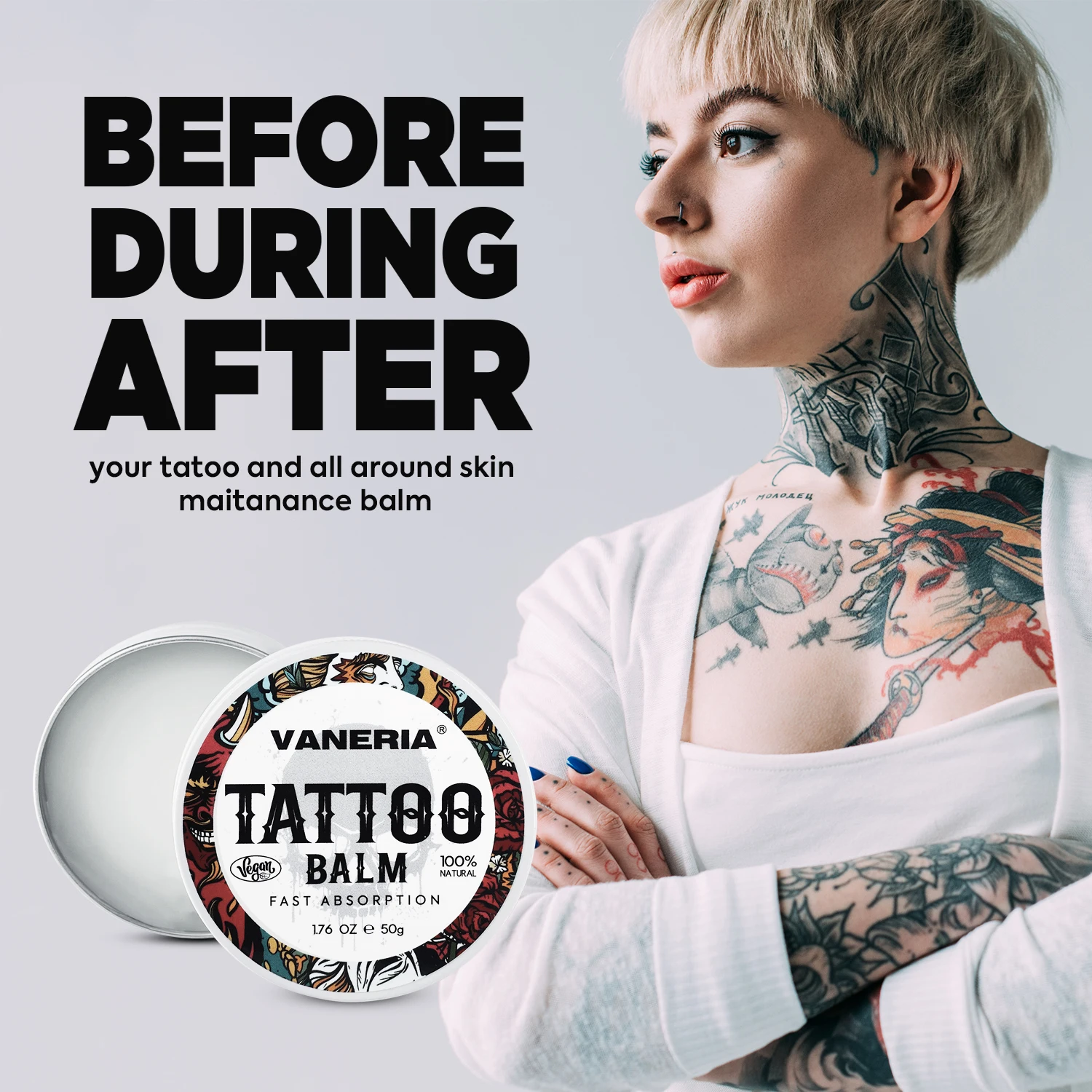 VANERIA Tattoo Aftercare Cream - Organic Soothing Balm