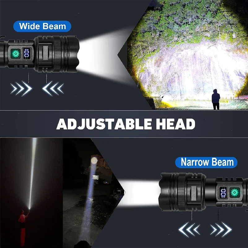 Outdoor Digital Power Display Flashlight 5000 Lumens Super Bright ...