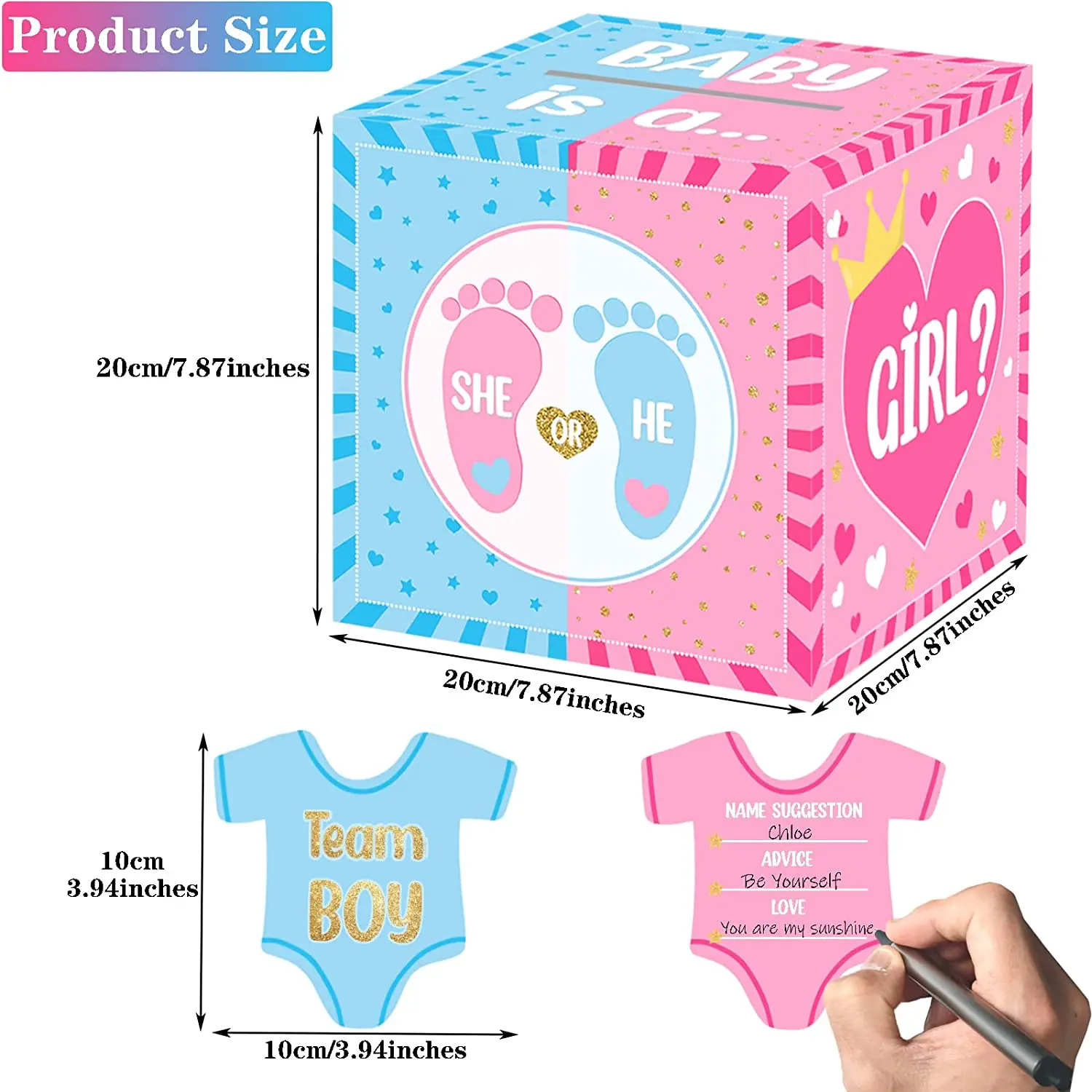 Gender Reveal Voting Box with 60 Ballot Cards - Perfect Party Supplies ...