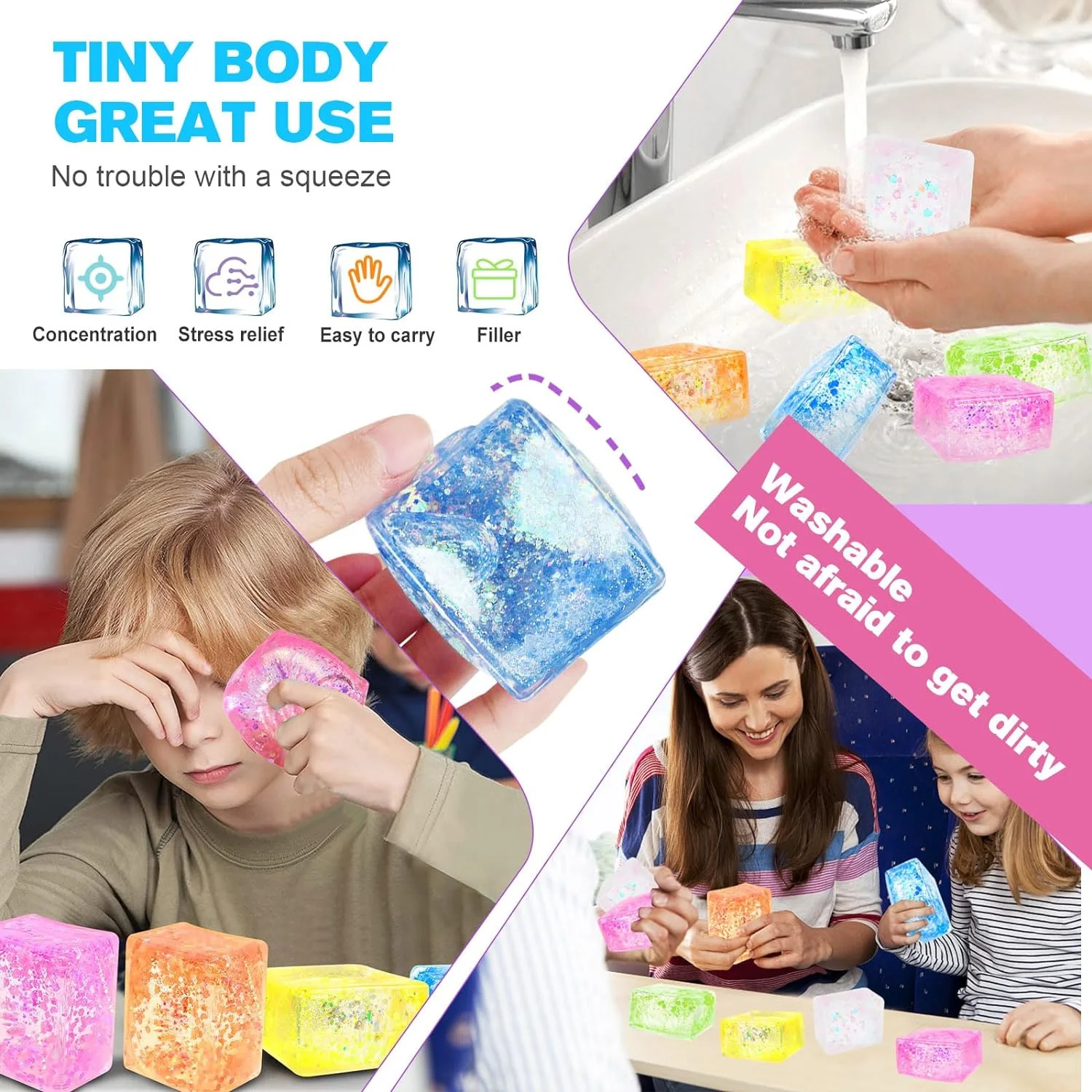 New Colorful Maltose Fidget Toys Stress Relief Squeeze Ball Ice Cube ...