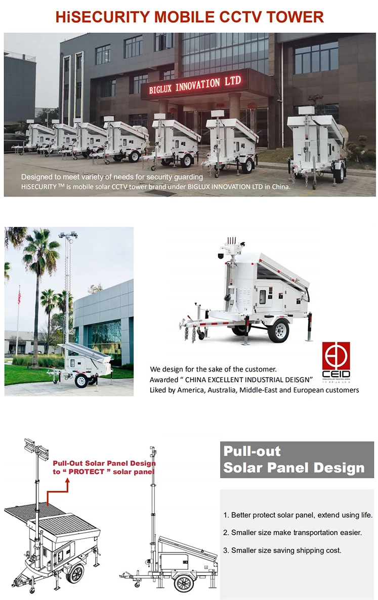 6m Manual Lifting Telescopic Mast Cctv Tower Mobile Solar Surveillance ...