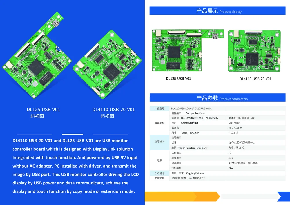 DisplayLink USB to LVDS/eDP Controller Board for Touch Monitors ...