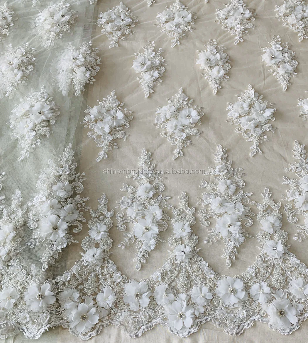 Fashion Embroidered Netting Fabric Beaded Cord Lace Bridal 3d Flower ...