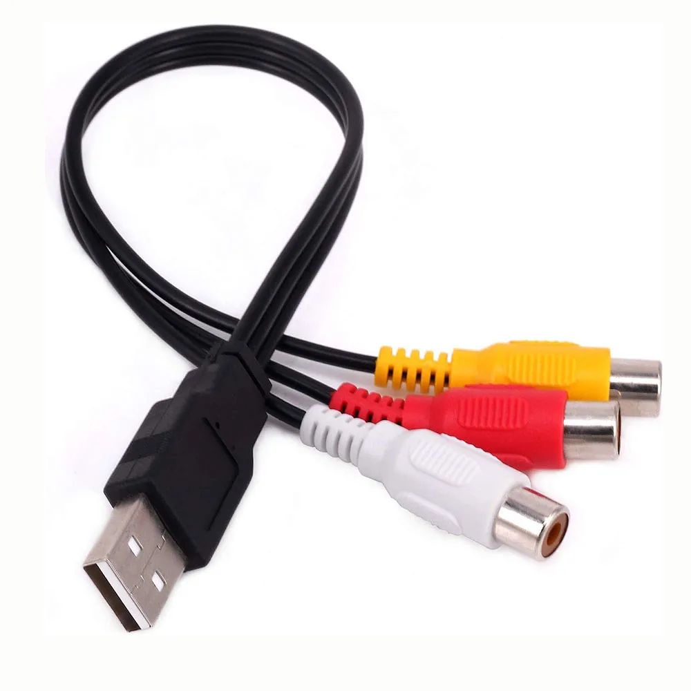 USB Male a to 3 RCA AV A/V TV Adapter Cord Cable USB to 3RCA Audio ...