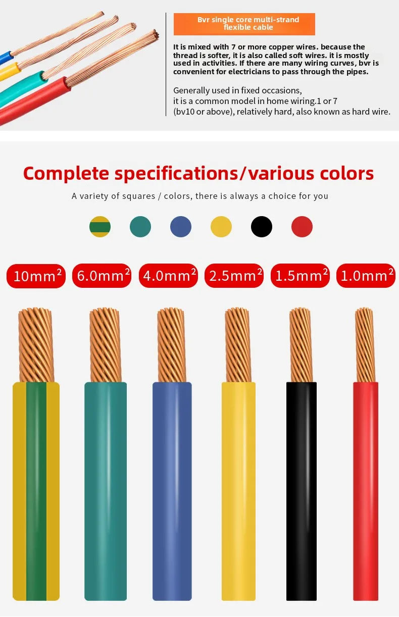 Electrical Product Multi Strand Flexible Wire BVR1 1.5 2.5 4 6 10/16/25/35 square House Wiring ...