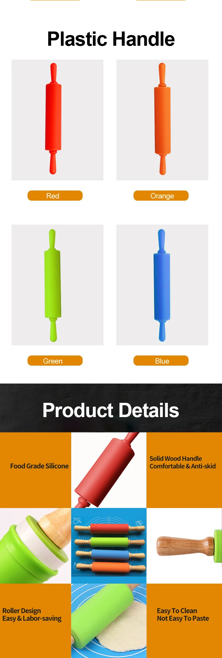 Small Size Durable Pp Handle Pastry Rolling Pin Nonstick Silicone Mini ...