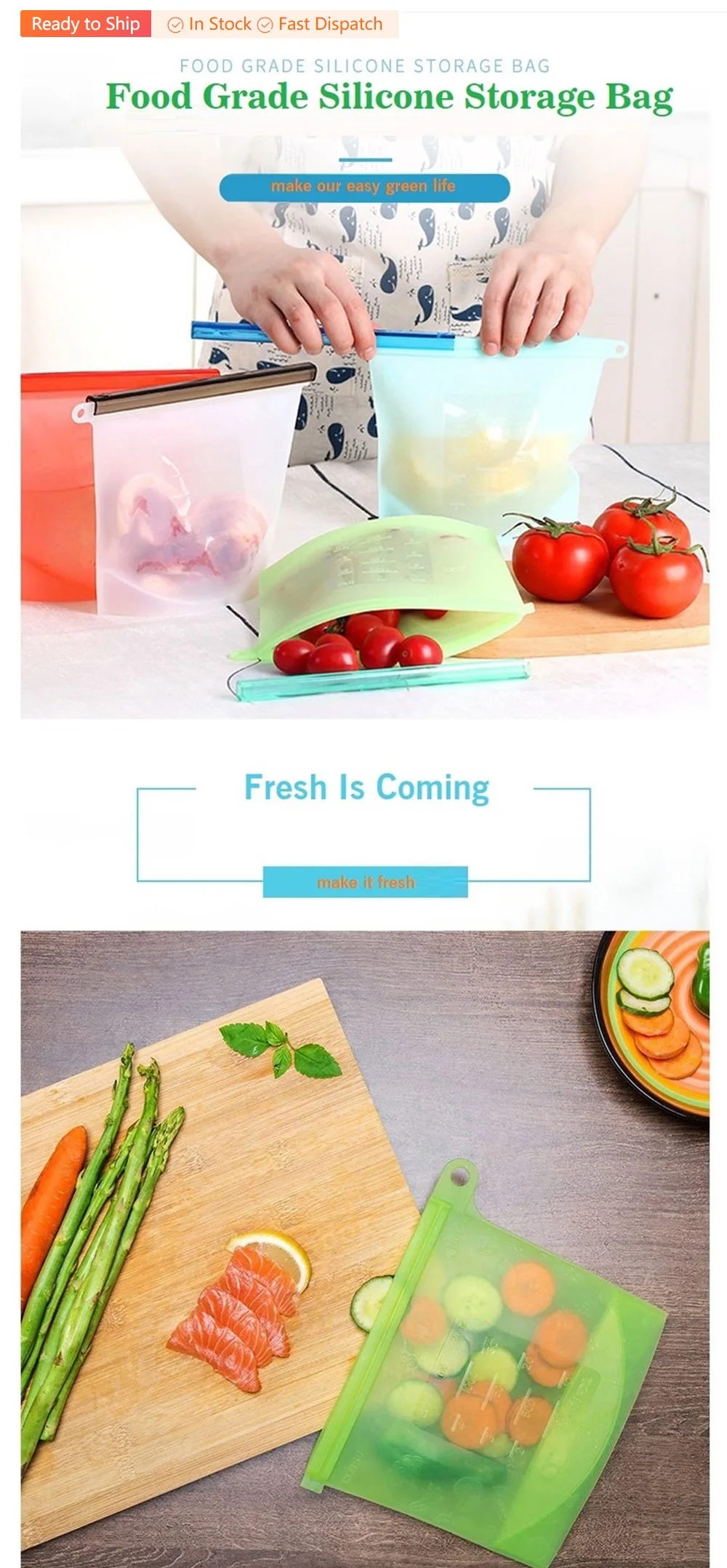 Custom Home 1000ml Kitchen Reusable Transparent Zipper Ziplock Foldable ...