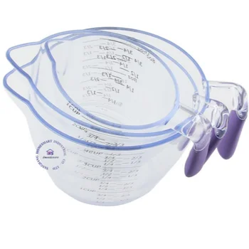 3 Pcs Transparent Plastic Measuring Cup Set With Purple Rubber Soft ...