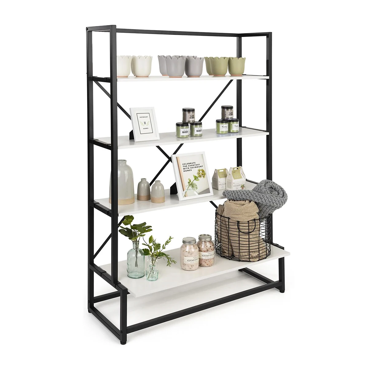Floor Standing Multi Tier Metal and Wood Shelves for Retail