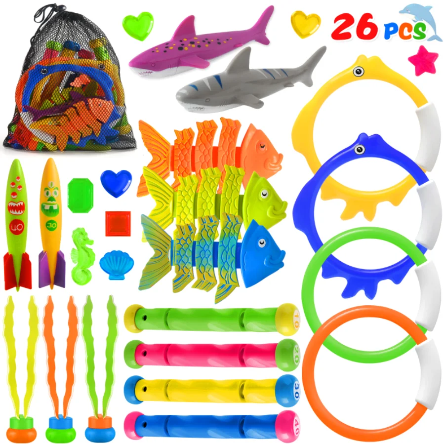 Underwater Dive Toys Torpedo Gems Shark Rings Sea Animals Toddlers ...