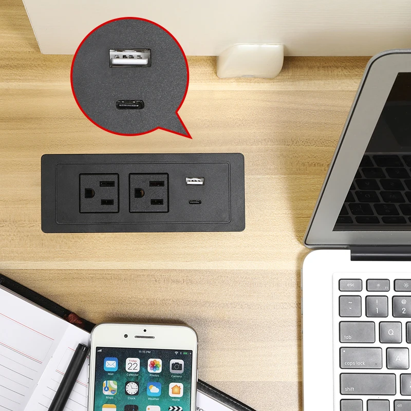 Us Power Rectangular Desk Flush Mounted Electrical Socket With Usb Type ...