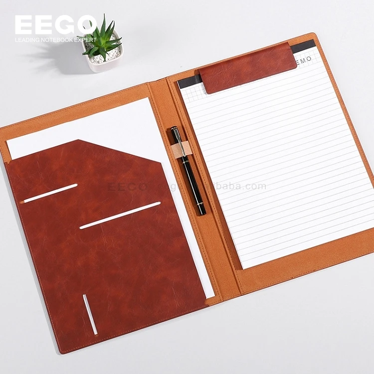 Brown Clipboard Document Organizer Business Leather Portfolio A4 Paper Custom Logo File Folders ...